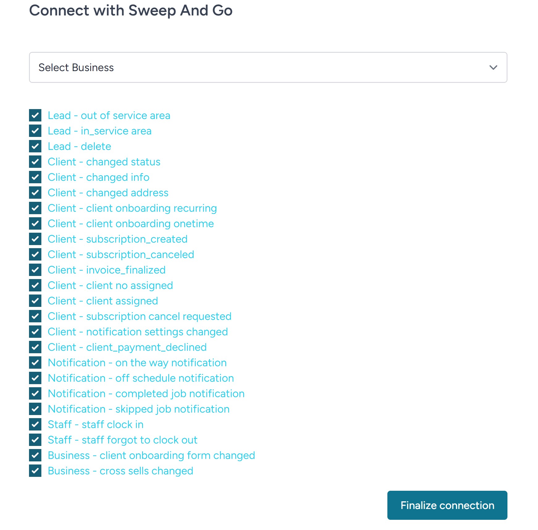 Sweep&Go Client Onboarding Plugin for WordPress - Sweep&Go