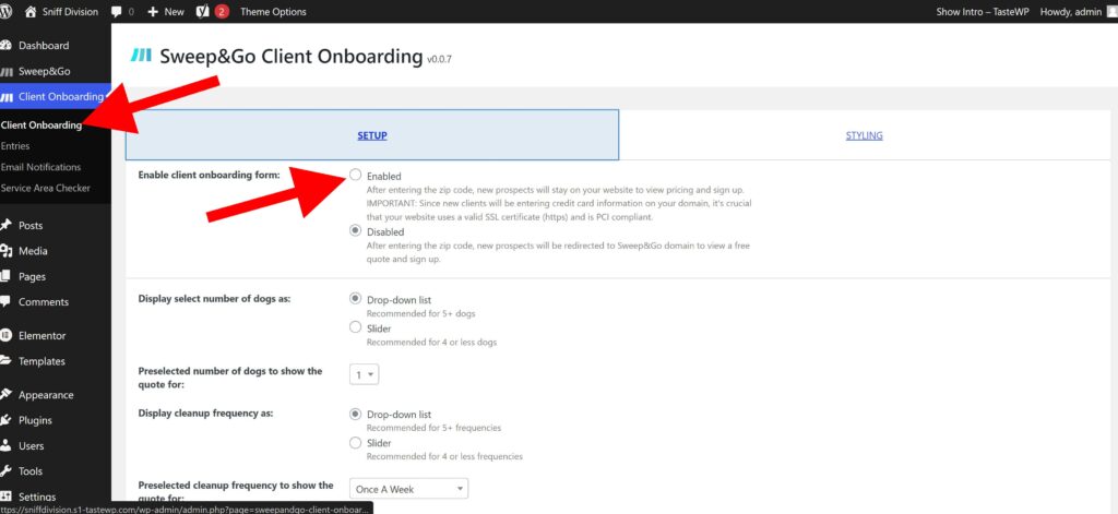 Sweep&Go Client Onboarding Plugin for WordPress - Sweep&Go