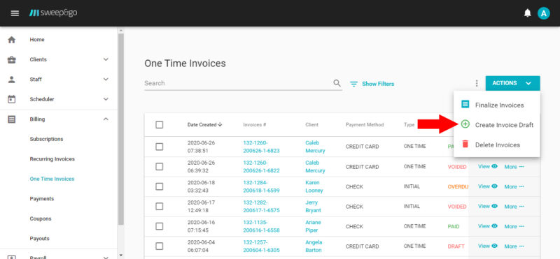 Invoice Clients - Billing - Sweep&Go