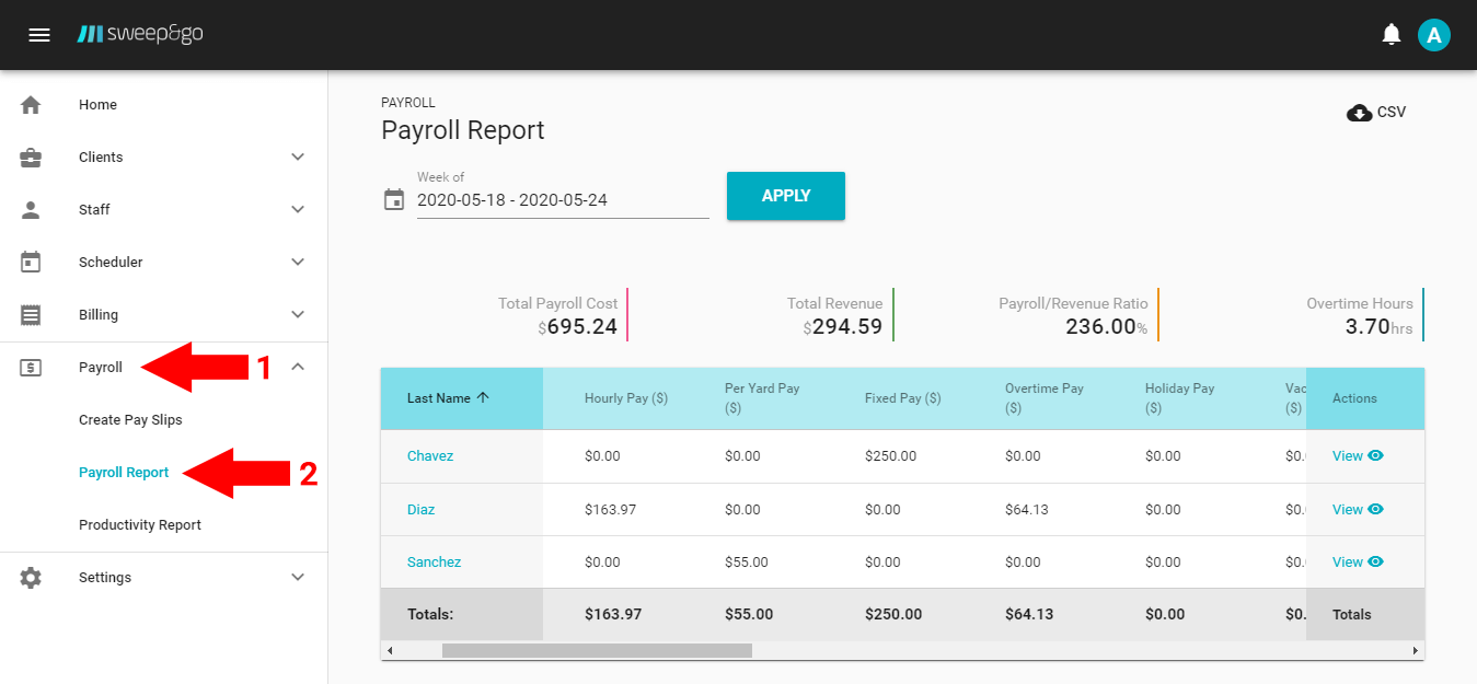 Payroll Report | Payroll | Sweep&Go