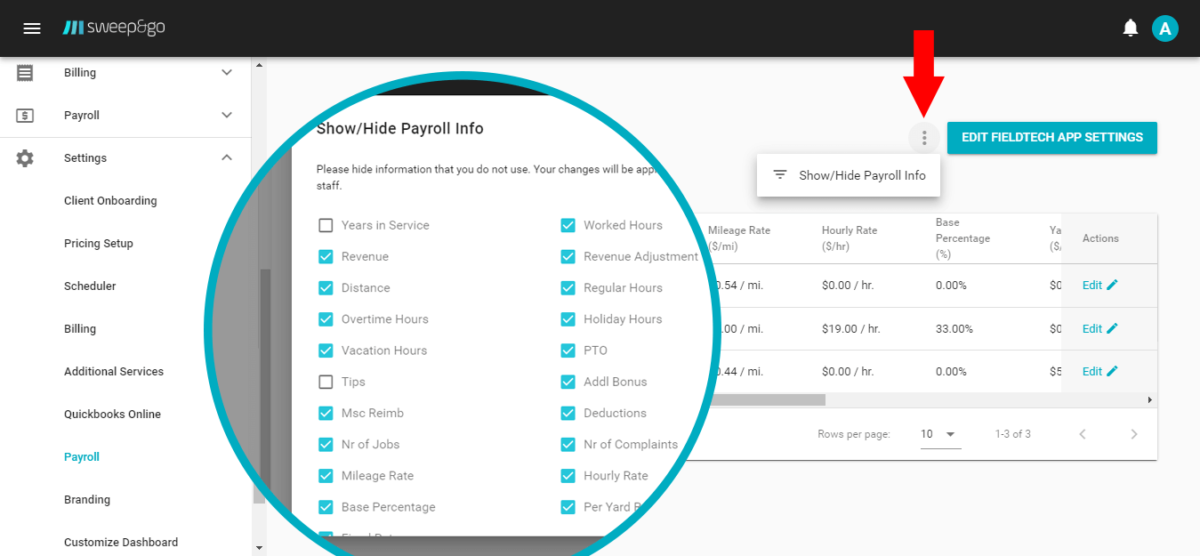 Update Payroll Settings - Payroll - Sweep&Go