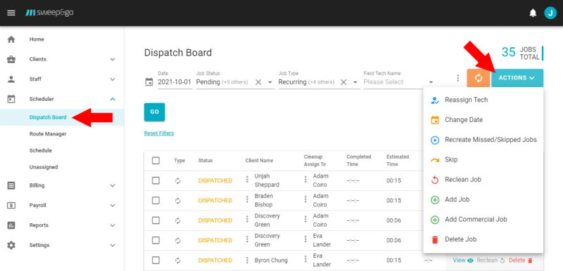Dispatch Board - Scheduler - Sweep&Go