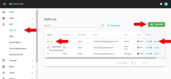 Staff Management - Staff Management - Sweep&Go