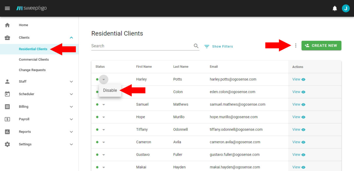 Residential Clients - Client Management - Sweep&Go