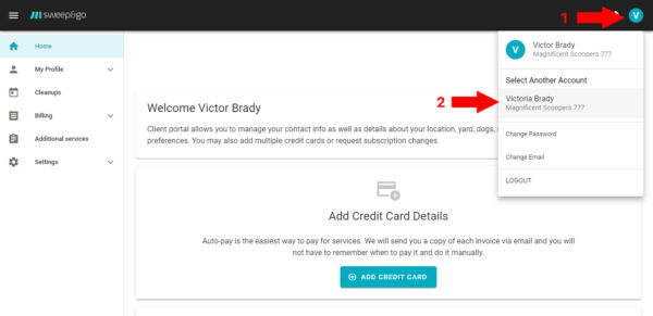Residential Client Portal - Client Dashboard - Sweep&Go