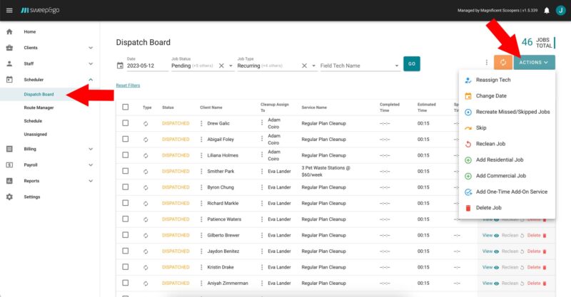 Dispatch Board - Scheduler - Sweep&Go