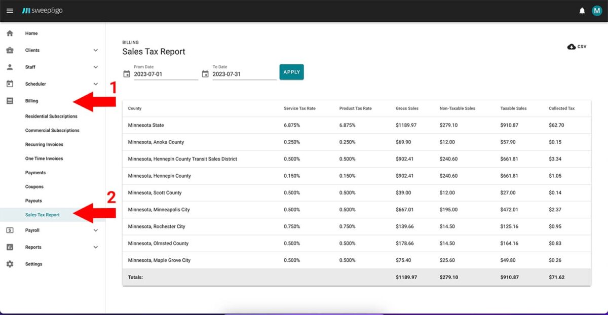 Sales Tax Handling - Billing - Sweep&Go