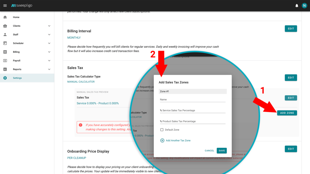 Sales Tax Handling - Billing - Sweep&Go