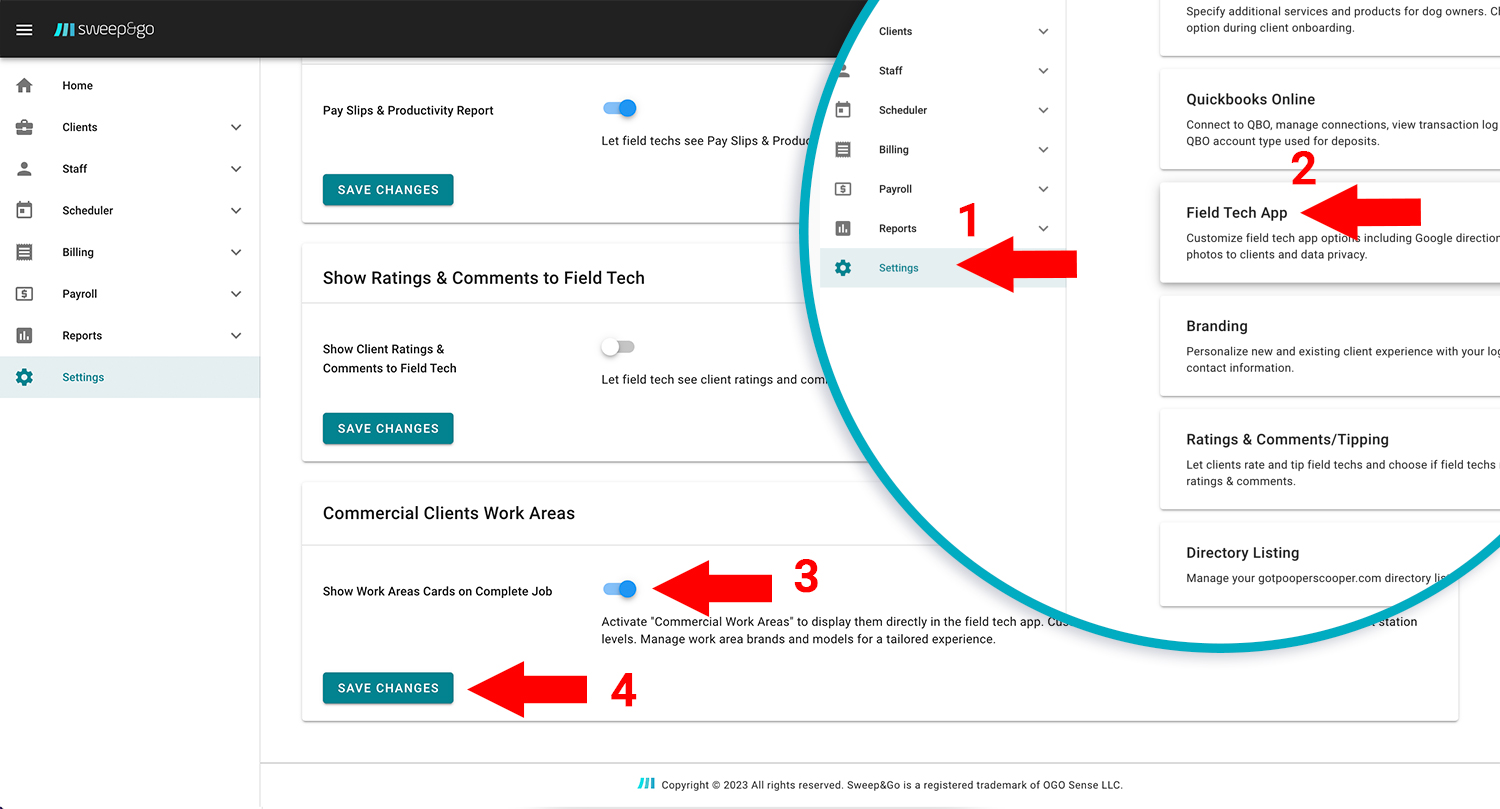 Commercial Clients Work Areas - Client Management - Sweep&Go