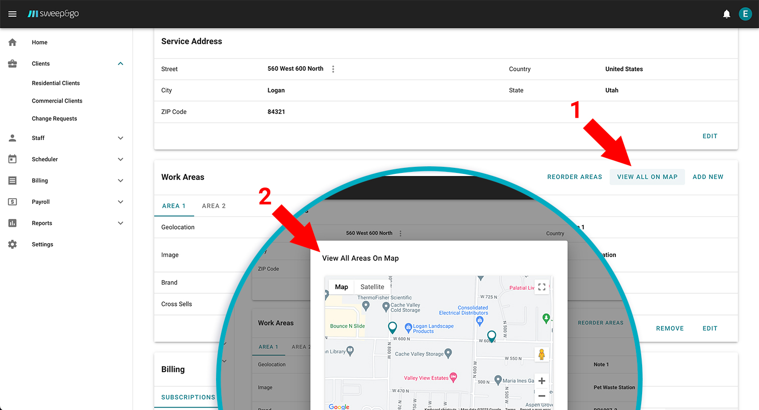 Commercial Clients Work Areas - Client Management - Sweep&Go