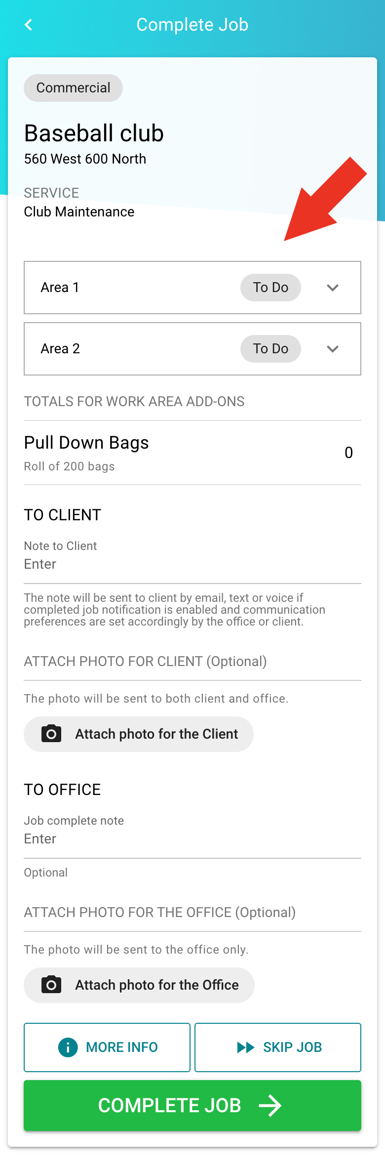 Commercial Clients Work Areas - Client Management - Sweep&Go