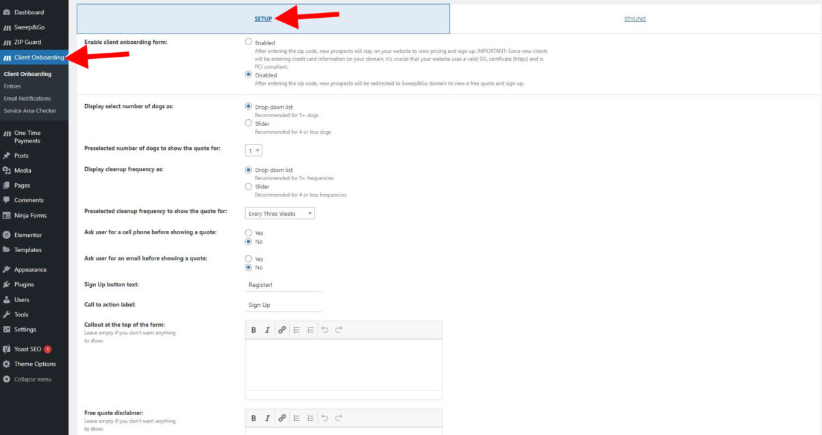 Styling Client Onboarding Form - Sweep&Go