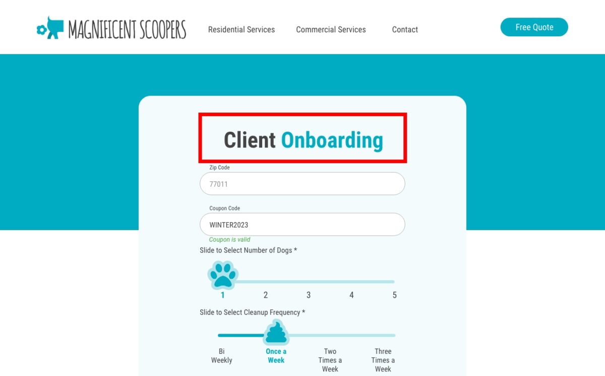 Styling Client Onboarding Form - Sweep&Go