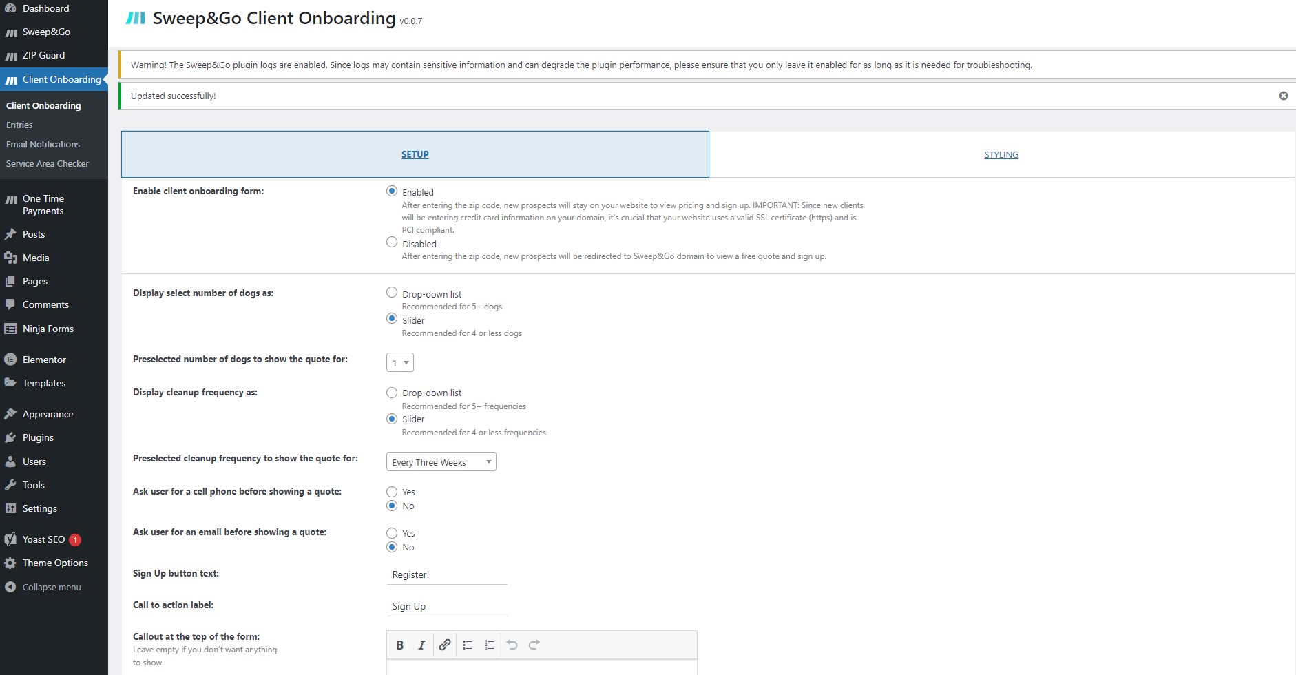 Styling Client Onboarding Form - Sweep&Go
